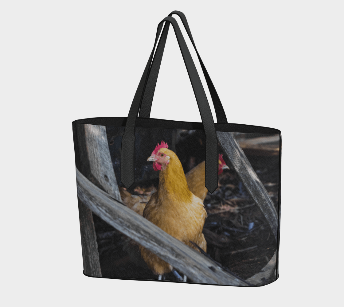 Buff Orpington Chicken Vegan Leather Tote Bag - Fits 16" Laptop - Rust